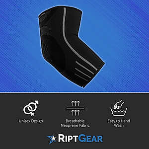 RiptGear Elbow Compression Sleeve - Elbow Brace for Men and Women - Sleeve for Tendonitis, Tennis Elbow, Golfers Elbow, Bursitis, Support Treatment for Joint Pain (Medium, Black (1 Pack))