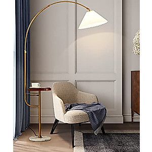 Floor Lamp with Table/Tray,Michideco Bedside Lamp with Double USB Ports and Charger,Great Reading Lamp for Bedroom, Living Room or Office(Gold,Long-arm)