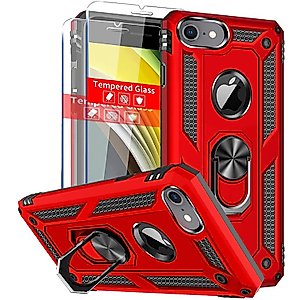 SunRemex Compatible with iPhone 8 Case iPhone 7 Case iPhone 6 Case iPhone 6s Case with Tempered Glass Screen Protector Military-Grade Protective Phone with Kickstand for iPhone 6/6s/7/8 (Red)