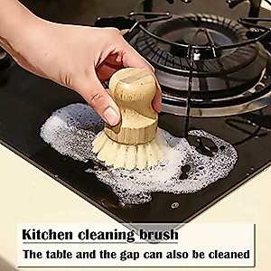 Palm Dish Brush- Bamboo Full Circle Dish Brush 3 Packs,Mini Pot Brush Natural Scrub Brush Durable Scrubber Cleaning Kit with Union Fiber and Tampico Fiber for Cleaning Pots, Pans and Vegetables