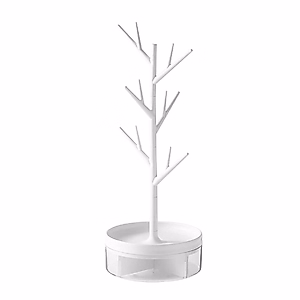 Half Room Branch Jewelry Rack With Rotatable Base and Storage Box Tree Tower Rack Hanging Organizer for Ring Earrings Necklace Bracelet,Suitable for living rooms, bathrooms,offices,etc.