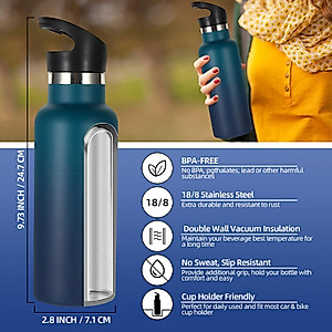 Volhoply 17oz Kids Insulated Water Bottle,Stainless Steel Water Bottles with Straw Lid,Reusable Metal Thermos Water Bottle,Double Wall Vacuum Sports School Water Flask Keep Cold(Dark Night,1 Set)