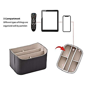 LUXSUN Remote Control Holder, Large Capacity Leather Remote Caddy, Desktop Organizer and Storage Box with 5 Compartments for TV Remotes/Controllers/Media Player/Mobile Phone/Pencil（Grey