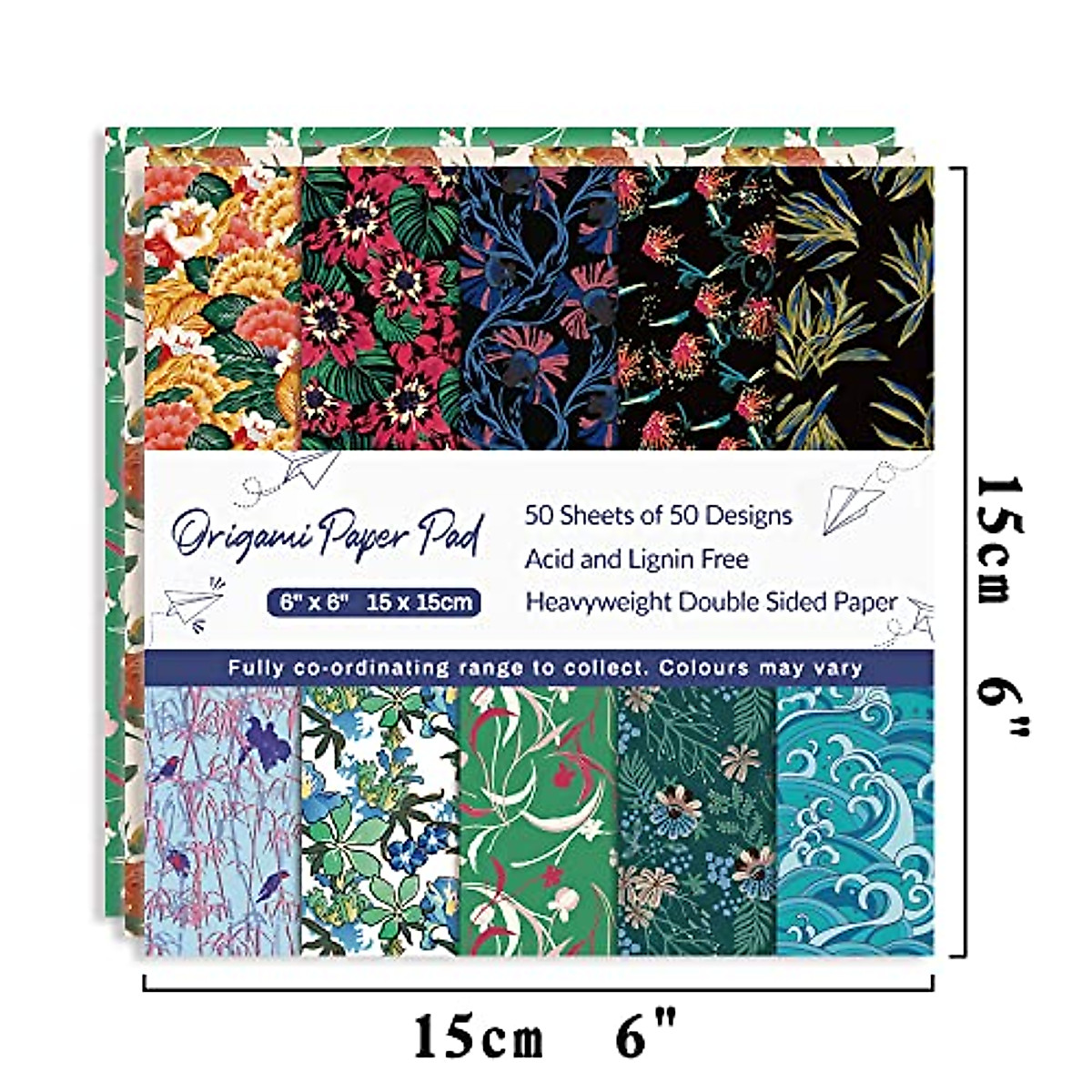 qianshan Origami Paper Kit 50 Sheets 6 Inch Square Double Sided Color 50 Vivid Japanese Washi Chiyo Colors for Hand Crafts Origami Paper Arts Creativity Flowers