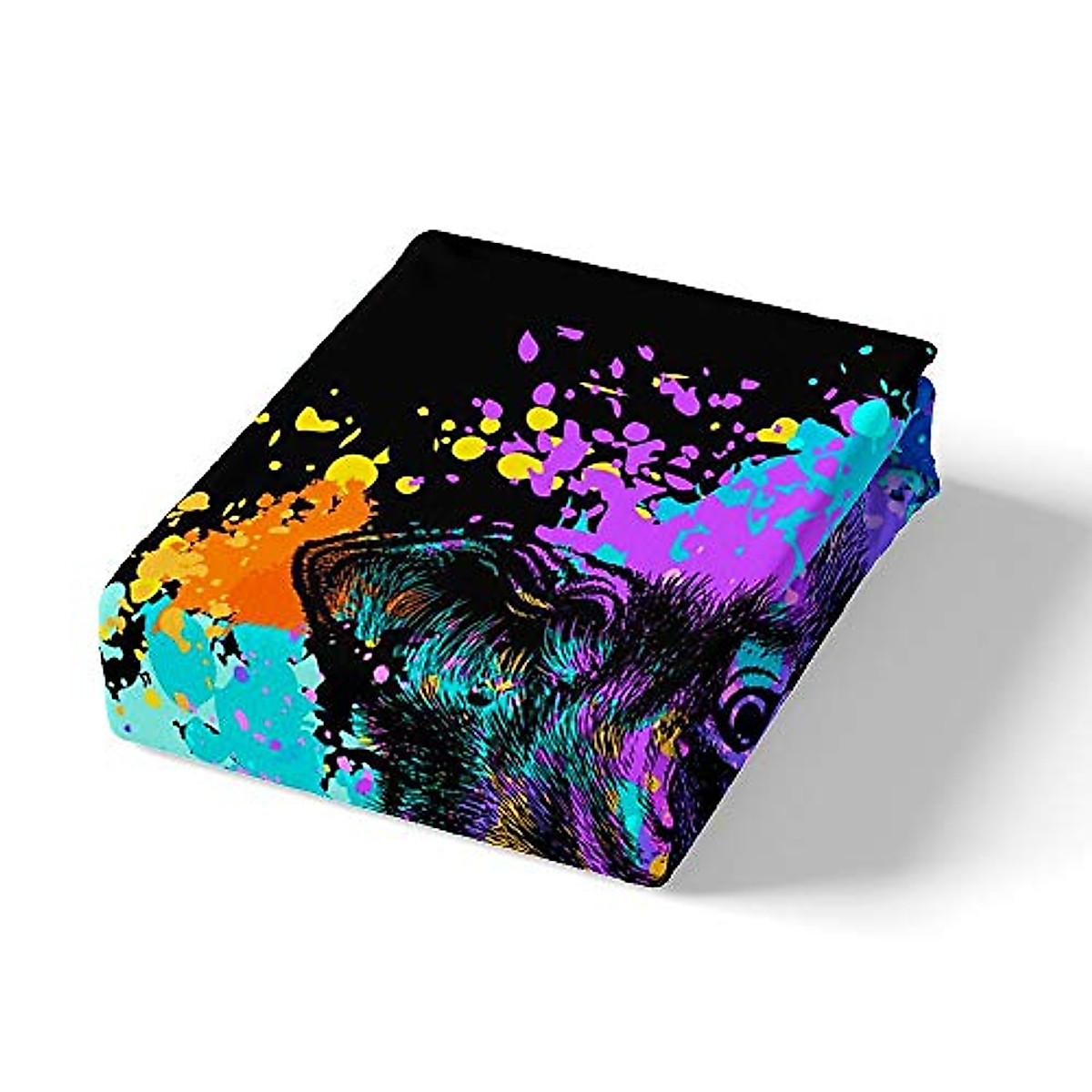 Erosebridal Wolf Bedding Set Full Size Tie Dye Duvet Cover Safari Animals Print Comforter Cover for Kids Boys Juvenile Splash Graffiti Hip Hop Bedspreads Cover with 2 Pillow Cases Colorful Teal Black