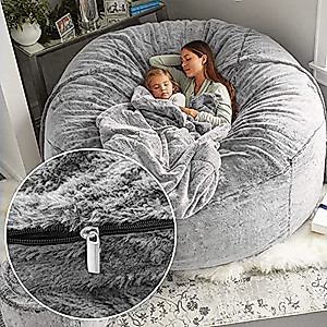 RAINBEAN Bean Bag Chair Cover(it was only a Cover, not a Full Bean Bag) Chair Cushion, Big Round Soft Fluffy PV Velvet Sofa Bed Cover, Living Room Furniture, Lazy Sofa Bed Cover,5ft Snow Gray
