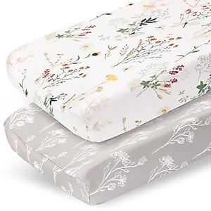 Pobibaby - 2 Pack Premium Changing Pad Cover - Ultra-Soft Jersey Knit, Stylish Floral Pattern, Safe and Snug for Baby (Wildflower)