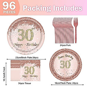 30th Birthday Decorations for Women, Rose Gold Plates Rose Gold Birthday Decorations 96PCS Pink Paper Plates and Napkins Set for Girls Women 30th Birthday Decorations Party Supplies Serve 24 Guests