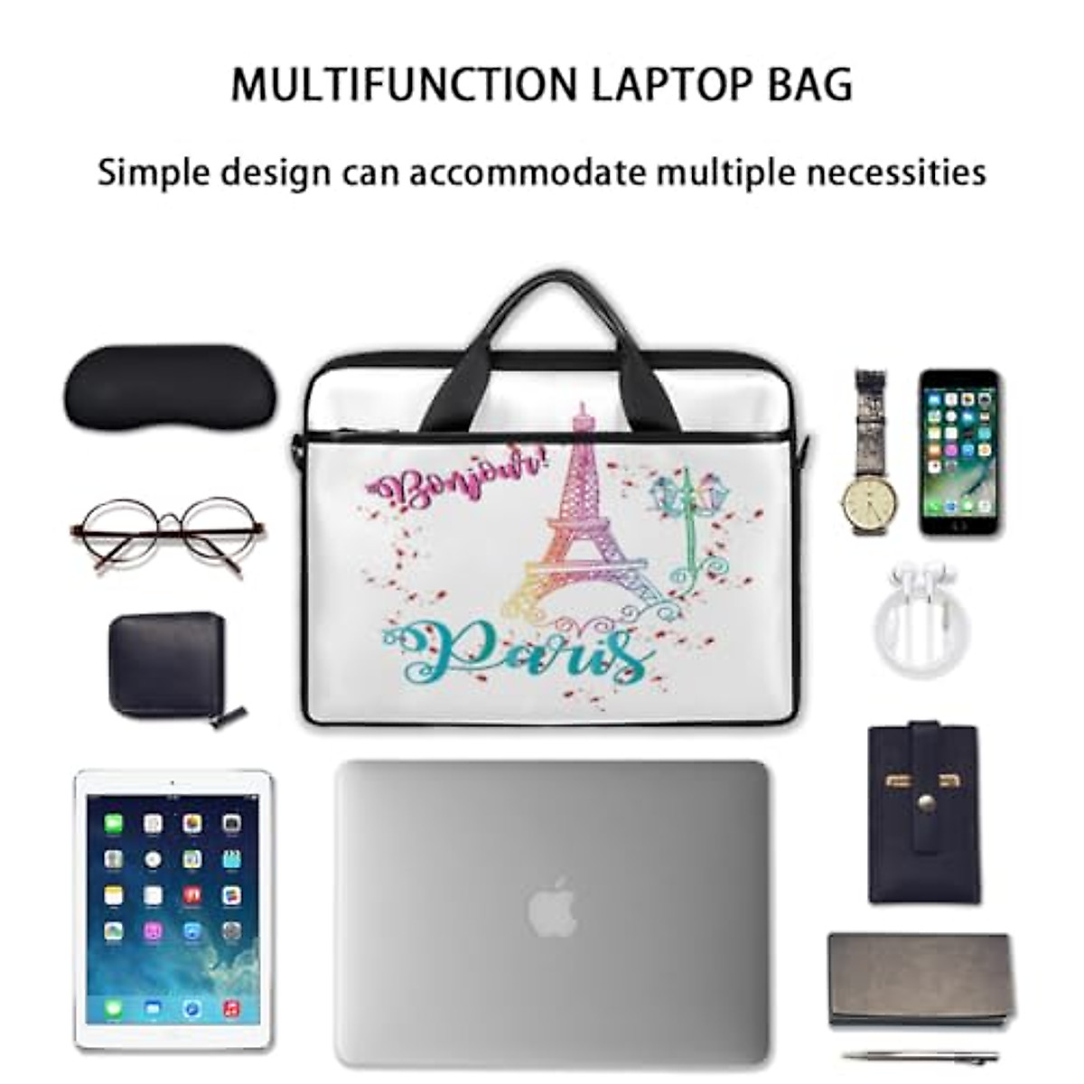 Paris Eiffel Tower Laptop Computer Bag Waterproof Shoulder Messenger Bag 13-15 inch Durable Laptop Tote Bag with Shoulder Strap Handle Lightweight Crossbody Briefcase