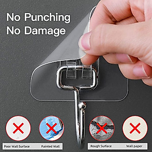 Large Adhesive Hooks for Hanging Heavy-Duty 44Ib(Max) 10 Packs, Wall Hangers without Nails Self-Adhesive Traceless Clear and Removable, Waterproof and Rustproof Multiple Uses for Bathroom Kitchen Home