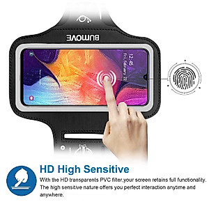 Galaxy A54, A14, A13, A12 Armband, BUMOVE Gym Running Workouts Sports Phone Arm Band for Samsung Galaxy A53 A32 A14 A13 A12 A03s with Card Holder (Black)