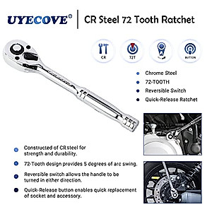 UYECOVE 3-Piece Ratchet Set, 1/4", 3/8", 1/2", Chrome Steel, Blue