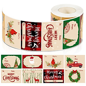 Spakon 400 Pieces Christmas Gift Name Tags Stickers Adhesive Kraft Small Christmas Labels Xmas to from Paper Decorative Stickers for Seals Cards Envelopes Craft Decorations, 3 x 2 Inch, 8 Designs