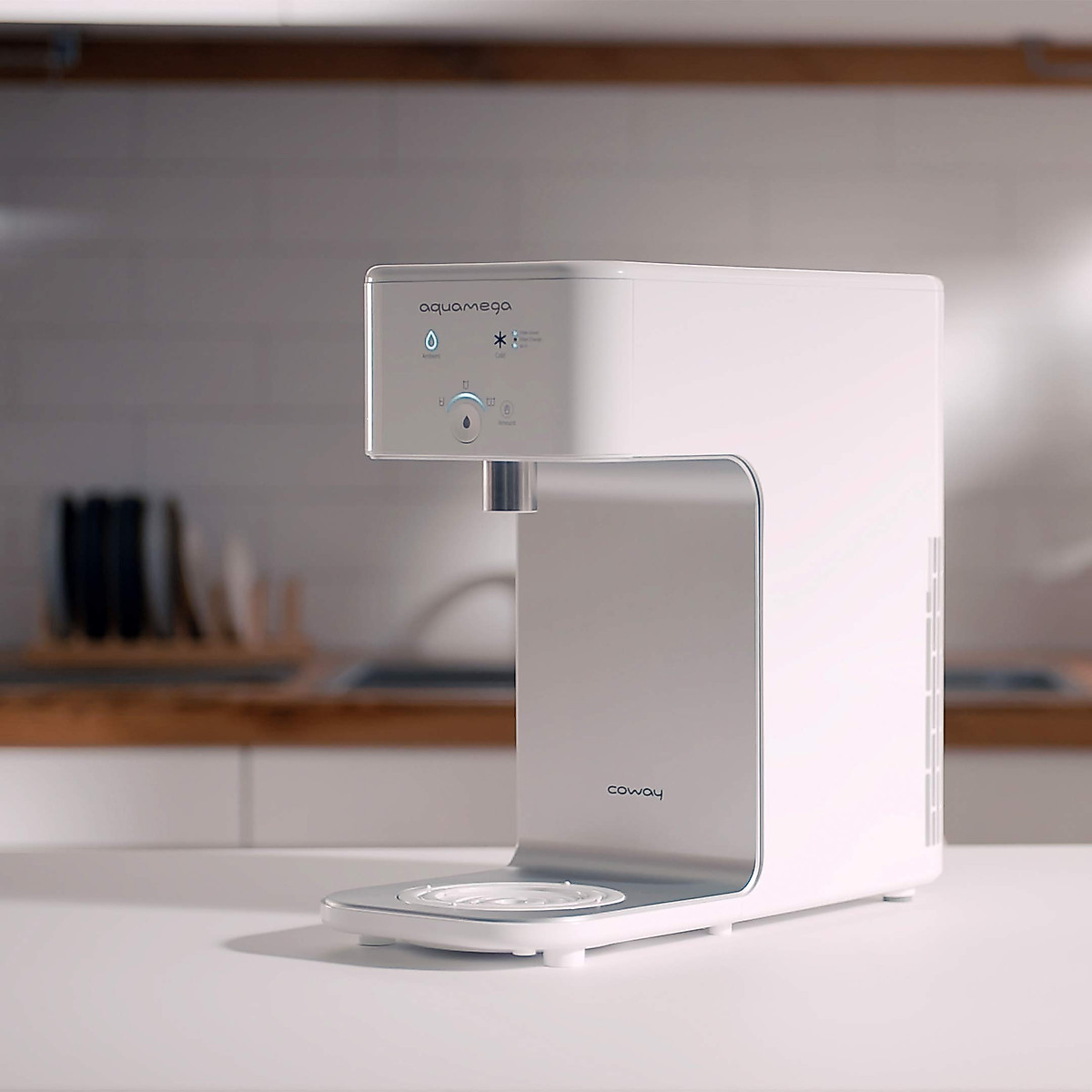 Coway Aquamega 200C Countertop Water Purifier with a cold-water setting, a new advanced filter, and Coway Io-Care app connectivity