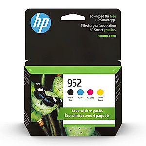 Original HP 952 Black, Cyan, Magenta, Yellow Ink Cartridges (4 Count -pack of 1) |Works with HP OfficeJet 8702,OfficeJet Pro 7720,7740,8210,8710,8720,8730, 8740 Series|Eligible for Instant Ink|X4E07AN