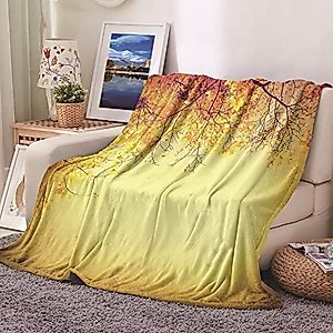 Musihy Throw Blankets for Bed, Holiday Throw Blanket Sofa Throws Yellow Maple Tree Camping Blanket Twin 63"x79"