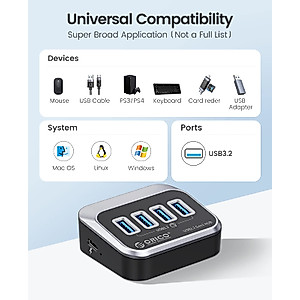 ORICO USB 3.0 Hub [5Gbps], 4 Port USB Hub with 1.64Ft USB-C Cable and USB-A Adapter, USB 3.2 Gen1 Splitter for iMac, All MacBooks, Mac Mini