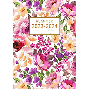 Planner 2023-2024: A4 Weekly and Monthly Organizer from May 2023 to April 2024 | Painted Colorful Flower Design White