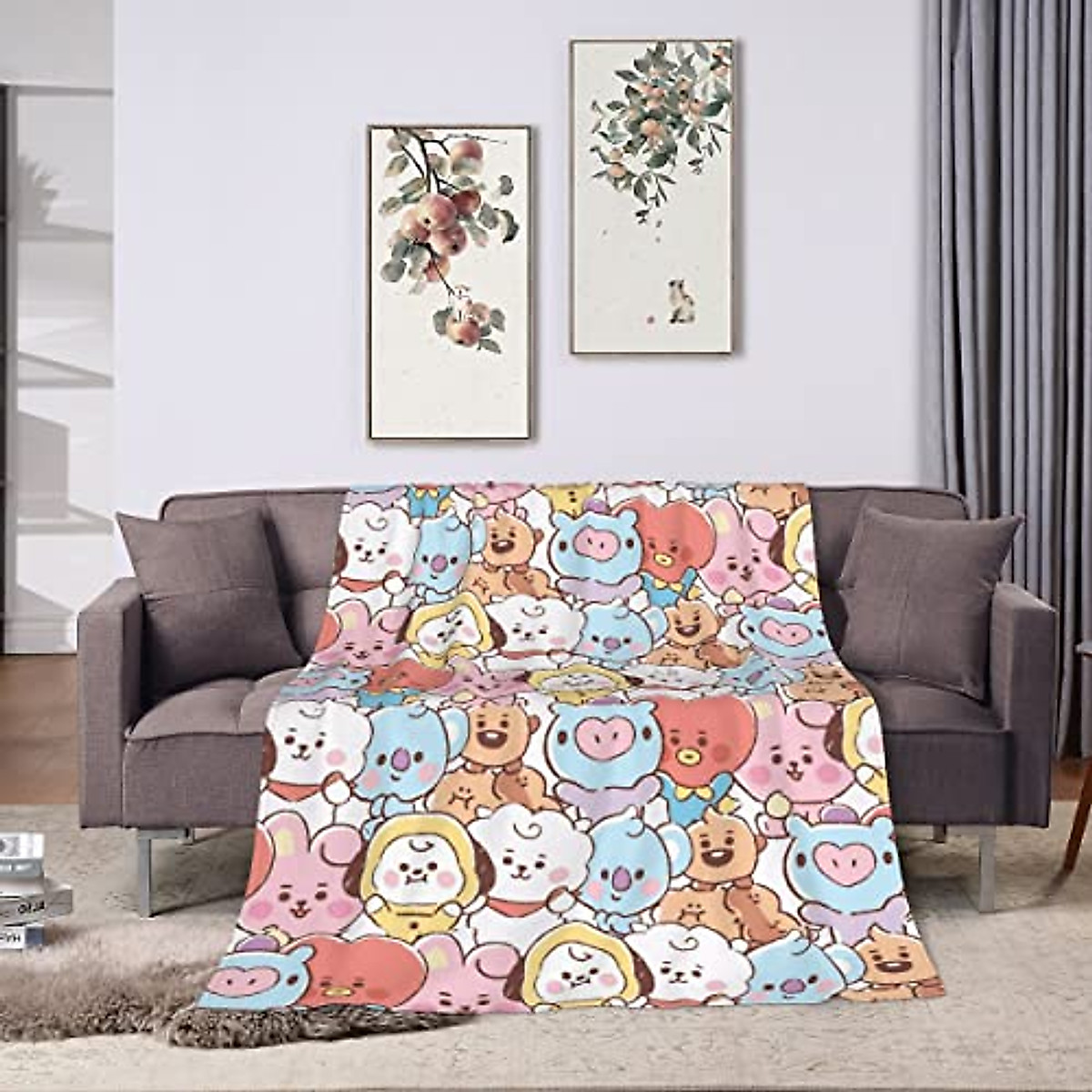 LOSVORF Bt Cartoon Blanket 21 Throw 50"X60" J-Hope Jimin Blankets Sofa Army Blankets Christmas Blanket Gift Flannel Blankets Quilt Blankets for Living Room Bedroom
