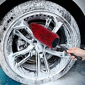 GLOSSONLY Master Wheel Brush, 18" Wheel Rim Long Soft Bristle Wheel Cleaning Brush, Easy Reach Wheel and Rim Detailing Brush Car Washing Brush for Tire, Rim, Engine, Motorcycle