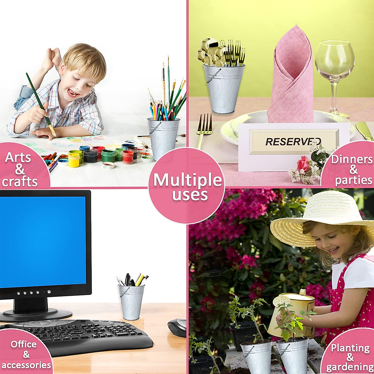 Small Metal Buckets with Handle - 12 Galvanized Buckets for Party Favor - Metal Pail Craft Bucket - Mini ice Bucket - Metal Flower Bucket - Silver Tin Bucket for Farmhouse Rustic Wedding Decoration