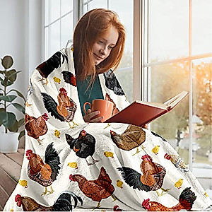 Chicken Fleece Plush Blanket Funny Rooster Lightweight Throw Blanket for Couch Bed Chicken Room Decor Fuzzy Super Soft Blankets Chicken Gifts for Kids Adults Women 50"x60" (Chicken, 50"x60")