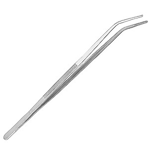 LAJA Imports Stainless Steel Extra-Long 18 Inch Tongs Tweezers Curved with Precision Serrated Tips for Garden, Kitchen, Indoor & Outdoor