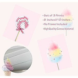 Barri Design Candy Poster Rainbow Ice Cream Cotton Candy Wall Art Decor Girls Bedroom Wall Decor Modern Art Pink Poster Kids Room Decor(UNFRAMED)