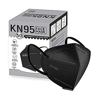 YIDERBO KN95 Face Masks 50Pack, 5-Ply Breathable Disposable Face Mask Filter Efficiency≥95%, Black