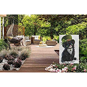 AOYEGO St Patricks Cat Garden Yard Flag 12.5"x 18" Double Sided Polyester Leprechaun House Flag Banners for Patio Lawn Outdoor Home Decor