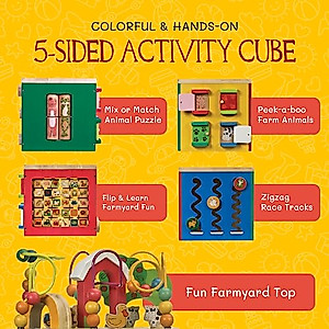 Battat – Wooden Activity Cube – Discover Farm Animals Activity Center for Kids 1 year +, Standard