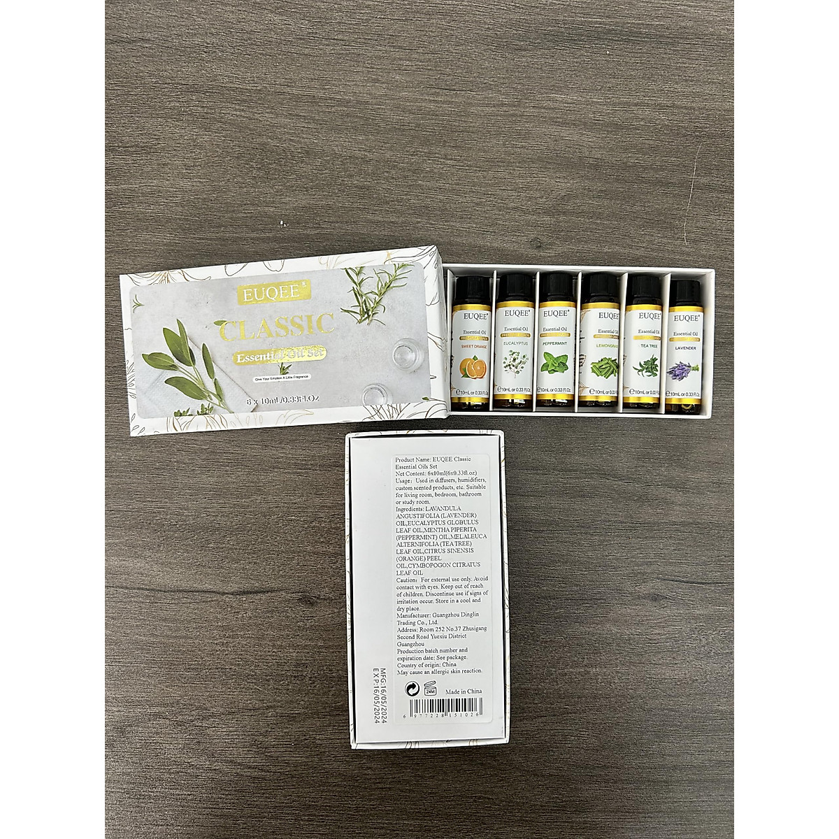 EUQEE Classic Essential Oil Set of 6 Pure Essential Oil Gift Set for Diffusers, Soap Candle Making - Lavender, Eucalyptus, Peppermint, Tea Tree, Sweet Orange, Lemongrass Aromatherapy Oils -10ml