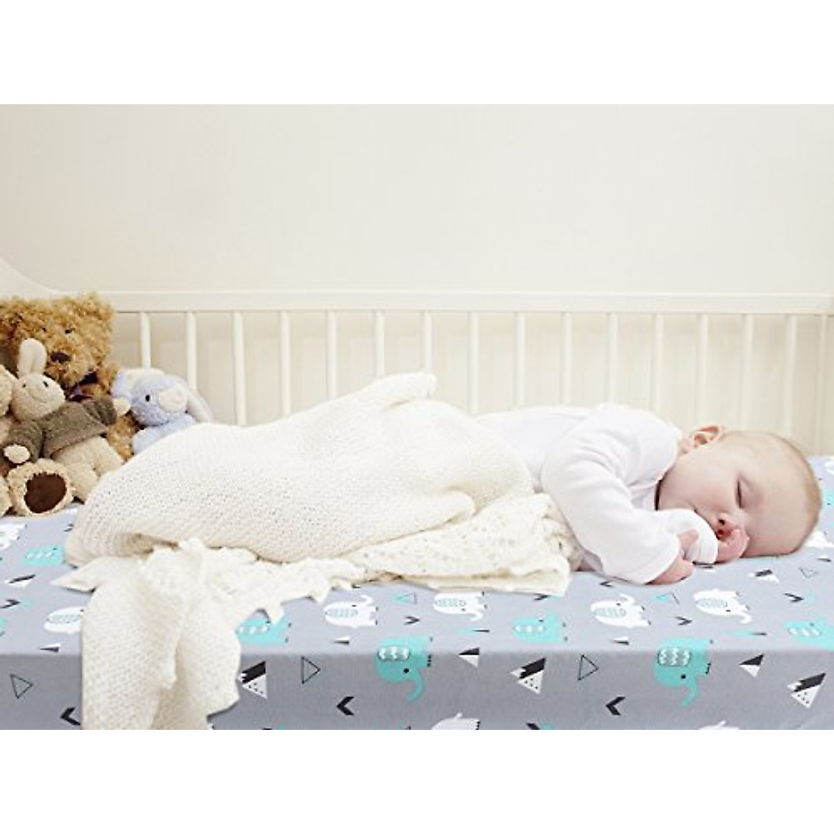 Stretchy Fitted Crib Sheets Set BROLEX 2 Pack Portable Crib Mattress Topper for Baby Boys Girls,Ultra Soft Jersey,Full Standard,Elephant & Whale
