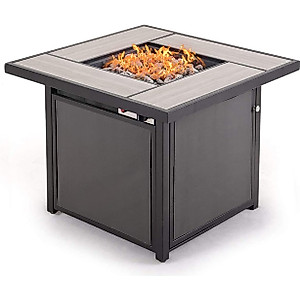Grand Patio Outdoor Propane Fire Pit Table 32-Inch Square Gas Fire Pit with CSA Safety Approval 40000 BTU Heat Sling Base Ceramic Tile Top and Lava Rock for Garden, Backyard, and Deck Parties