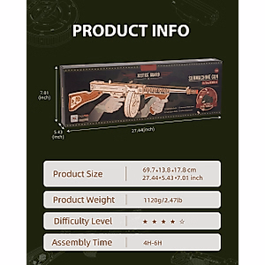 RoWood 3D Puzzles for Adults,Rubber Band Tommy Gun-Toy Wooden Model Kit,3D Wooden Puzzles for Adults,DIY Wooden Building Kits,Unique Gifts for Adults&Teens