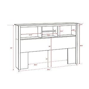 Prepac Stylish Full/Queen Headboard with 3 Compartments, Deep Bookcase Style Headboard for Full/Queen Size Beds 11" D x 65.75" W x 43" H, White, WSH-6643