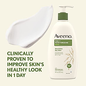 Aveeno Daily Moisturizing Body Lotion with Soothing Oat and Rich Emollients to Nourish Dry Skin, Gentle & Fragrance-Free Lotion is Non-Greasy & Non-Comedogenic, 18 fl. oz