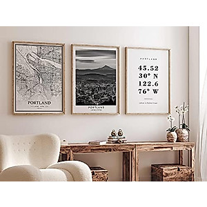 Dear Mapper Portland United States View Abstract Road Modern Map Art Minimalist Painting Black and White Canvas Line Art Print Poster Art Line Paintings Home Decor (Set of 3 Unframed) (16x24inch)