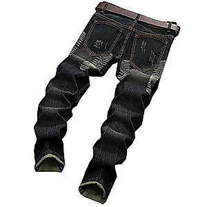 WEEN CHARM Mens Distressed Ripped Biker Slim Fit Straight Destroyed Wash Jeans Moto Denim Pants Black