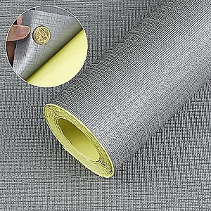 Self Adhesive Shelf Liner, Peel and Stick Drawer Liner Waterproof Contact Decor Liner with Grain Texture for Kitchen Walls Cabinets, Bedroom Classroom, Cover Book-11.8 x 118.1 inches, Silver Gray