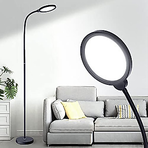 LED Floor Lamp, 12W Dimmable Standing Pole Reading Lamp 10 Brightness Levels&3 Color Temperature, Bright Gooseneck Adjustable Black Floor Lights, 800LM LED Task Lighting for Living Room Bedroom Office
