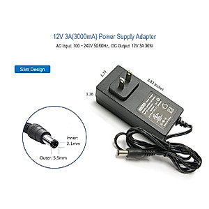 Samsung Wisenet Compatible CCTV Security Camera Power Adapter for DVR, NVR, AHD | 12V 3A 100-240V AC DC Power Supply Compatible with Lorex, Night Owl
