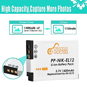 EN-EL12 Battery and LED Charger Compatible with Nikon Coolpix A1000 B600 W300 A900 AW100 AW110 AW120 AW130 S6300 S8100 S8200 S9050 S9200 S9300 S9400 S9500 S9700 S9900 P310 Digital Camera