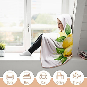Watercolor Lemon Fruit Hooded Blanket Summer Fresh Fruit Big Hug Fleece Hooded Blanket for Adult And Kids Women Men Hooded Blanket for Couch Travel 40"x50" Soft Wearable Blanket Hooded Throw