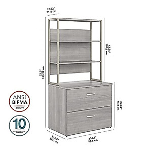 Bush Business Furniture Hybrid 2 Drawer Lateral File Cabinet with Shelves, Platinum Gray