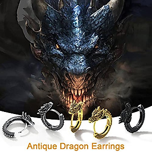 Huggie Stud Earrings for Men Women 18K Gold Plated Stainless Steel Punk Rock Dragon Earings