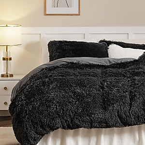 Dreamcountry Plush Fluffy Duvet Cover Oeko-TEX Certified Luxury Ultra Soft Shaggy Crystal Velvet Bedding Comforter Set 3 Pieces(1 Duvet Cover + 2 Pillow Shams) Zipper Closure(King, Dark Gray)