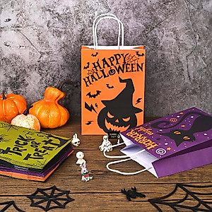 24Pcs Halloween Trick or Treat Paper Gift Bags Happy Halloween Theme Candy Bags with Handles Pumpkin Ghost Black Cat Goodie Favors Bags for Gift Wrapping Holiday Birthday Party DIY Crafts