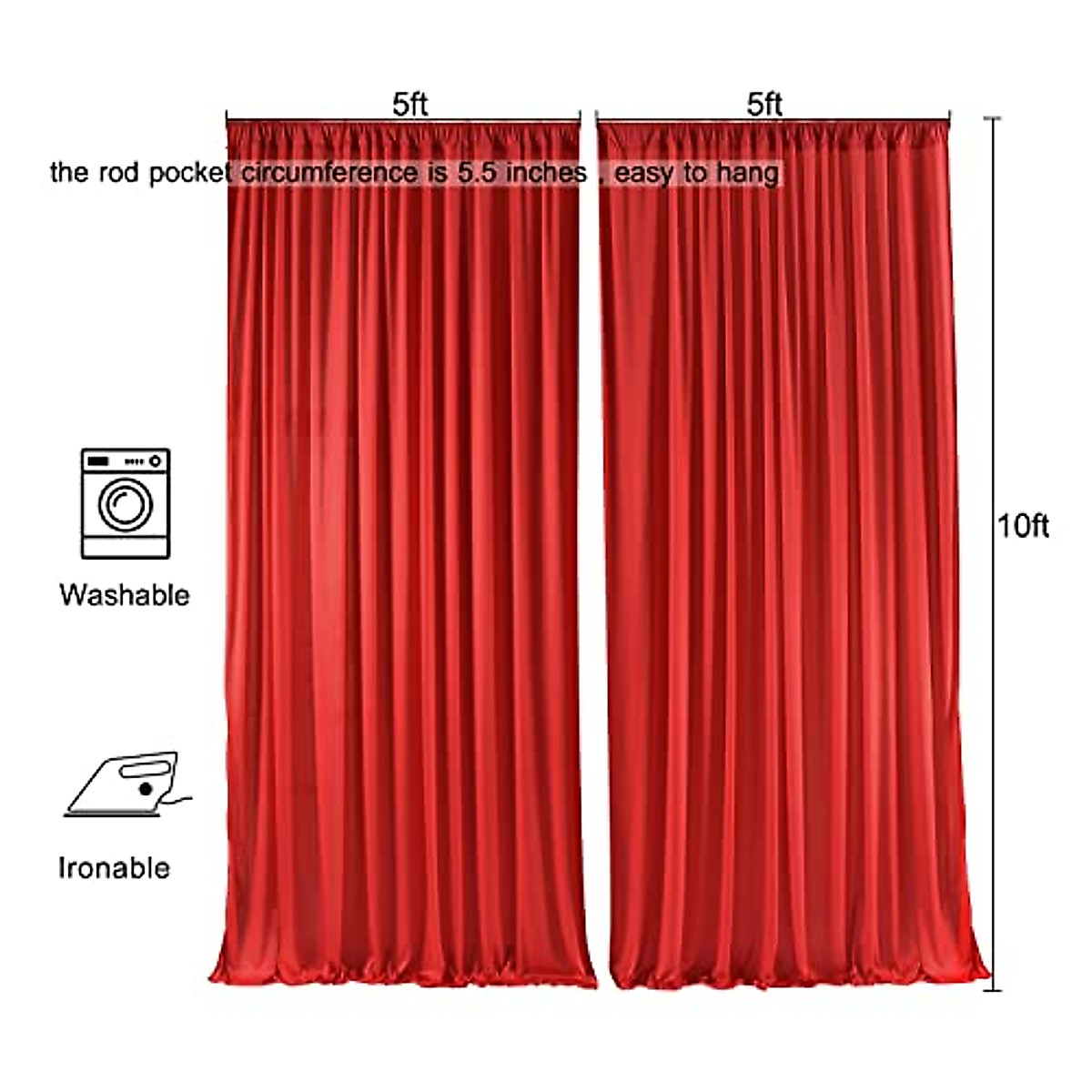 10x10 Red Backdrop Curtain for Parties Wedding Wrinkle Free Red Photo Curtains Backdrop Drapes Fabric Decoration for Birthday Party Baby Shower Christmas 5ft x 10ft,2 Panels