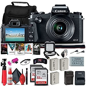 Canon PowerShot G1 X Digital Camera (5249B001) + 2 x 32GB Card + 3 x NB10L Battery + NB10L Charger + Card Reader + LED Light + Corel Photo Software + Case + Flex Tripod + HDMI Cable + More (Renewed)